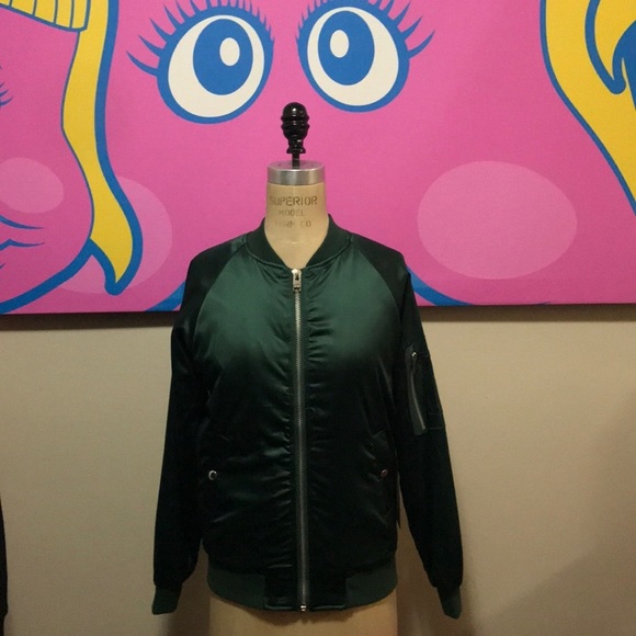 UNIF | Jackets & Coats | Unif Emerald Green Satin Bomber Jacket Nwt ...